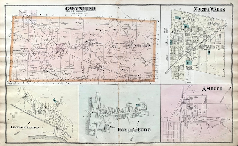 Gwynedd Township Map Original 1877 Montgomery County Atlas - Etsy