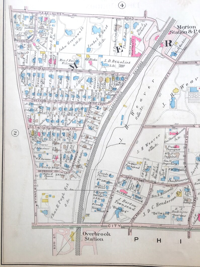 Merion Station Map, Original 1926 Mainline Atlas, Overbrook Station ...