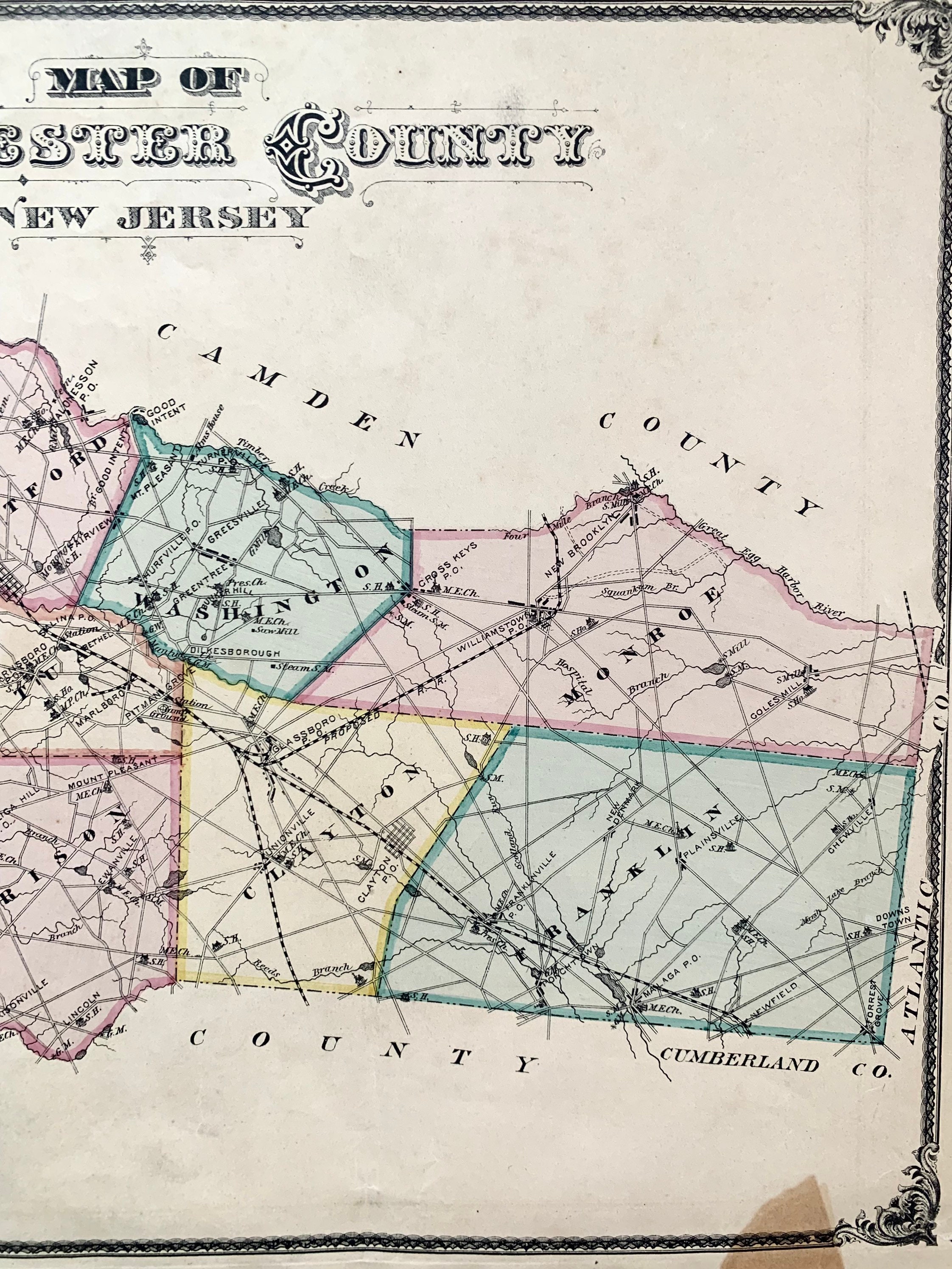 Gloucester County Map Original 1876 New Jersey Atlas Deptford Woolwich Etsy