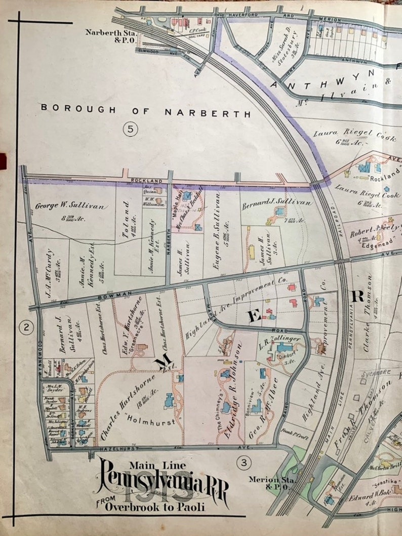 Narberth Map, Original 1913 Main Line Pennsylvania Railroad Atlas ...