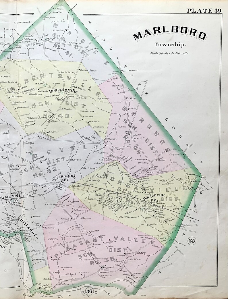 Marlboro Township Map Original 1889 Monmouth County Atlas - Etsy