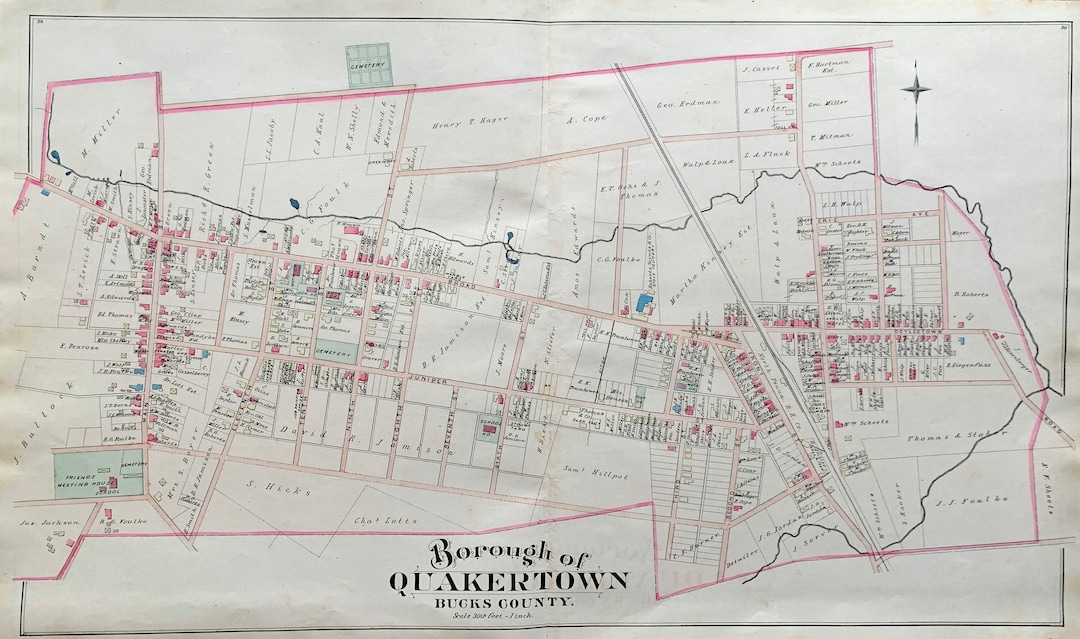 Antique Quakertown Map, Original 1886 North Pennsylvania Railroad Atlas ...