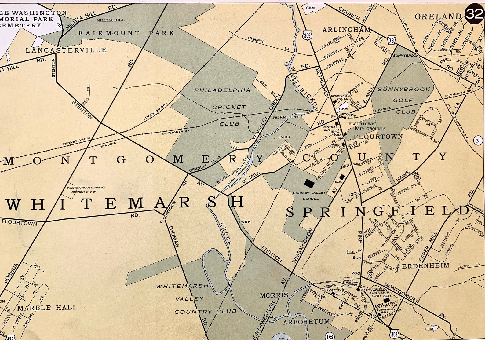 Whitemarsh Township Map, Original 1951 Franklins Atlas, Springfield ...
