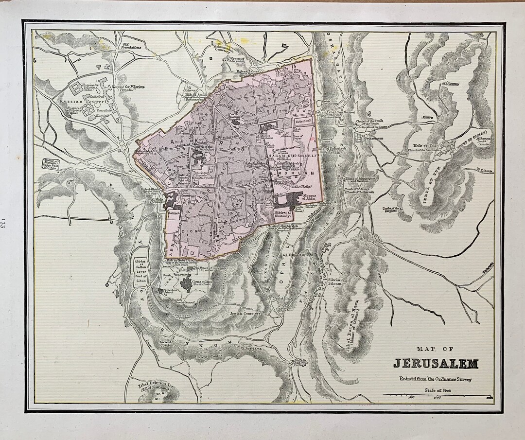 Jerusalem Map, Original 1895 Crams Atlas, Malta Map, Christianity ...