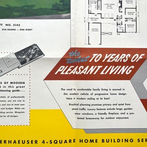 Vintage House Plan Poster, Original 1950s Weyerhaeuser Mid Century ...