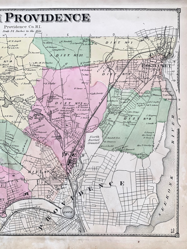 North Providence Map, Original 1870 Rhode Island Atlas, Providence ...