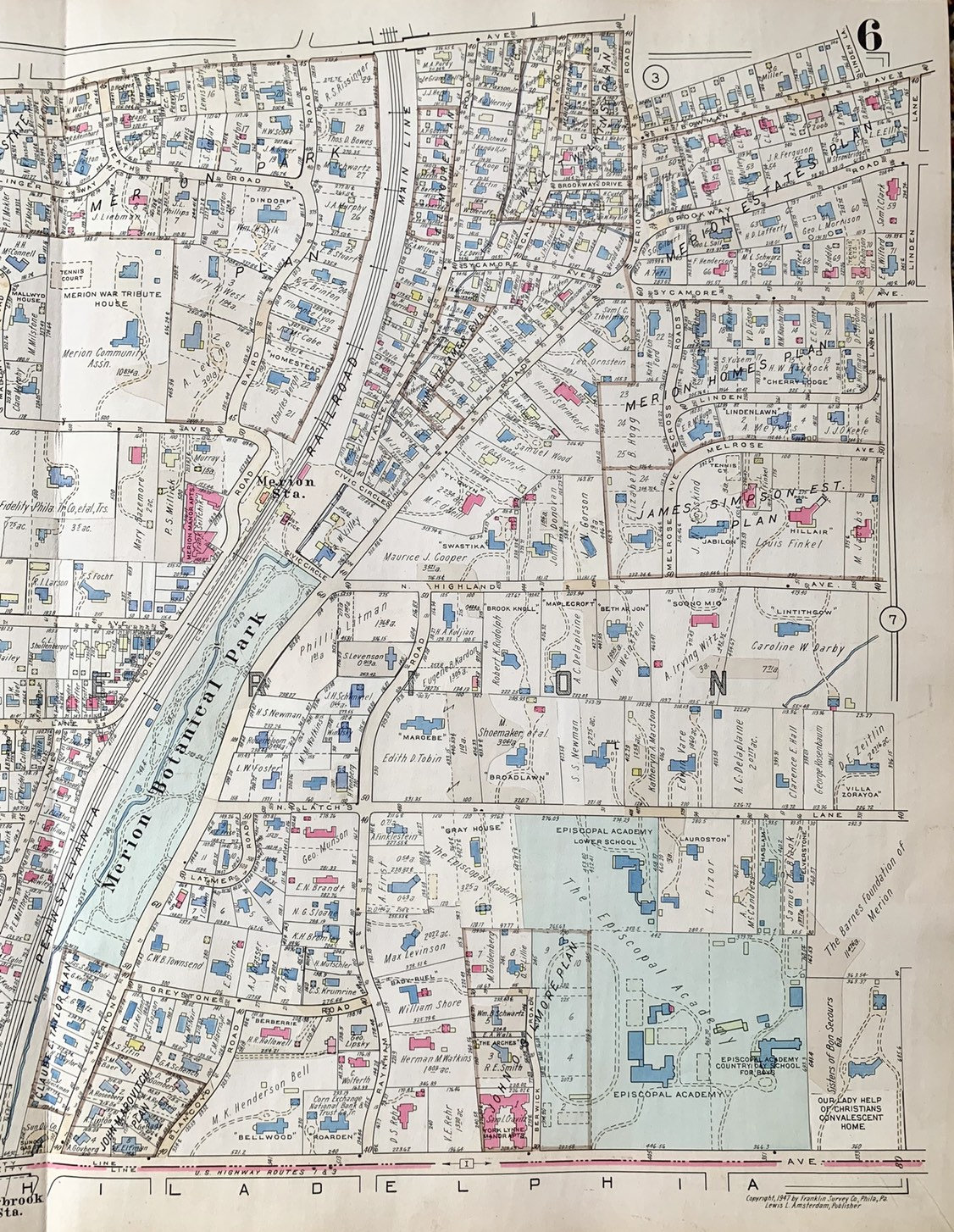 1947 Merion Map Original Main Line Atlas Map Lower Merion - Etsy