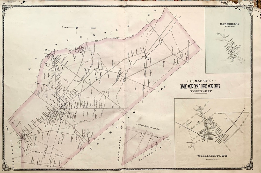 Monroe Township Map, Original 1876 Gloucester County Atlas ...