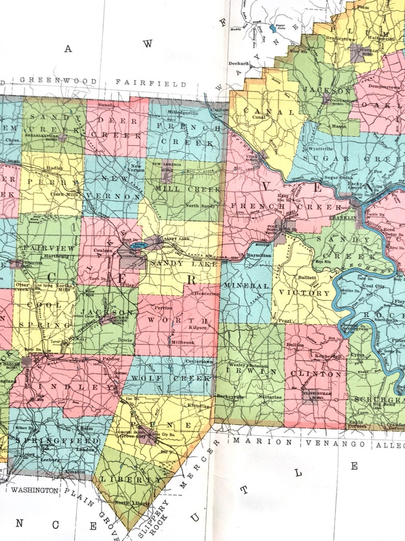 Mercer County Map Venango County Map Original 1900 State of - Etsy