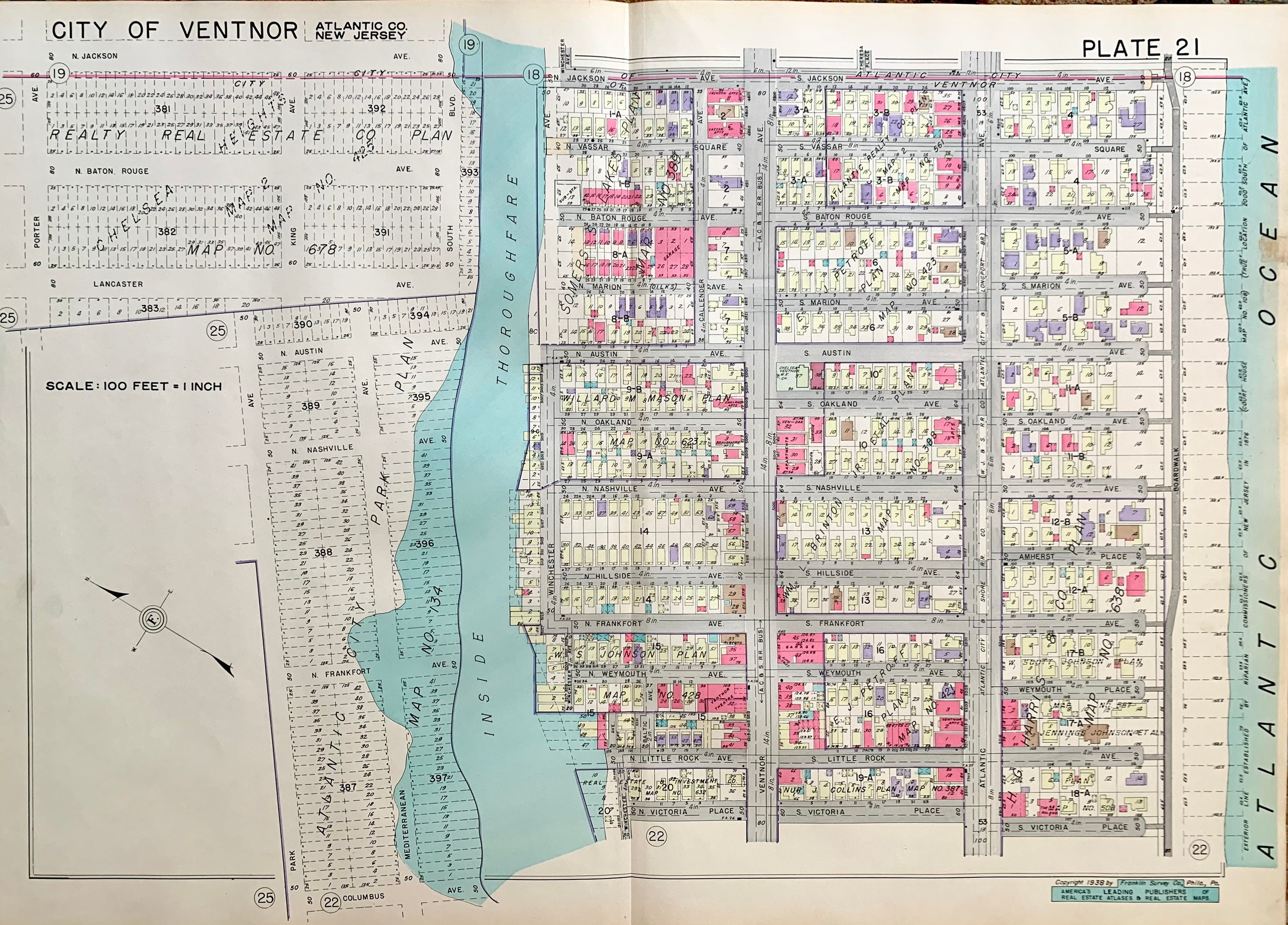Ventnor Map Original 1938 Absecon Island Atlas Nuckys La - Etsy