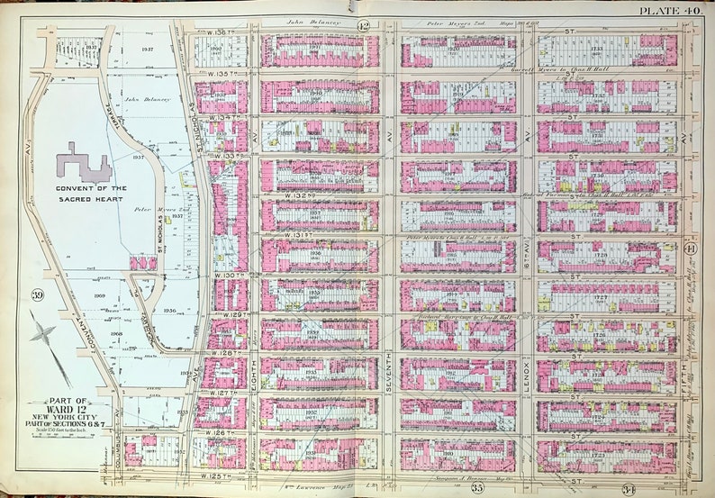 Harlem Map, Original 1894 Manhattan Atlas, Astor Row, St Nicholas Park ...