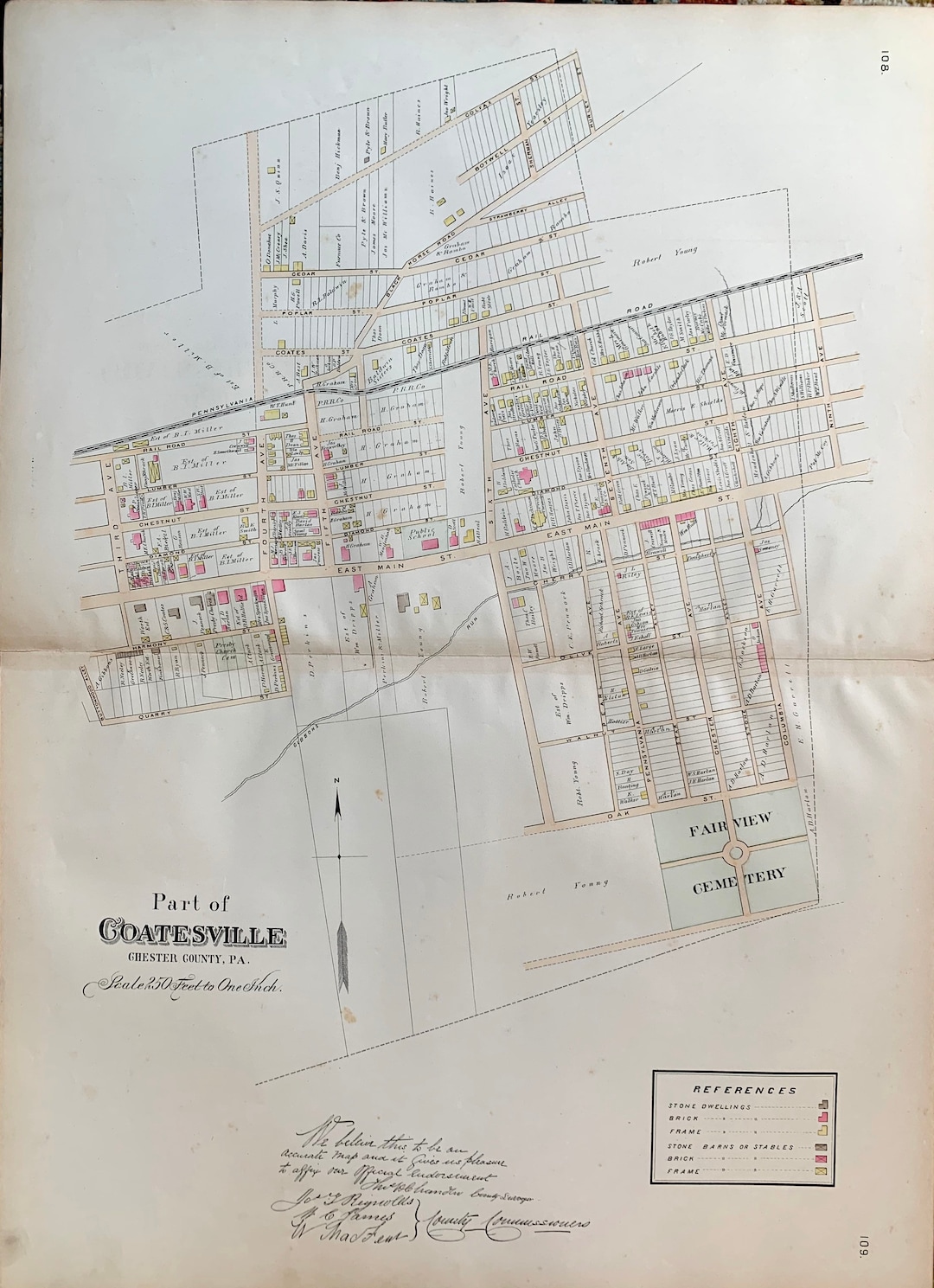 Coatesville Map, Original 1883 Chester County Pennsylvania Farm Atlas ...