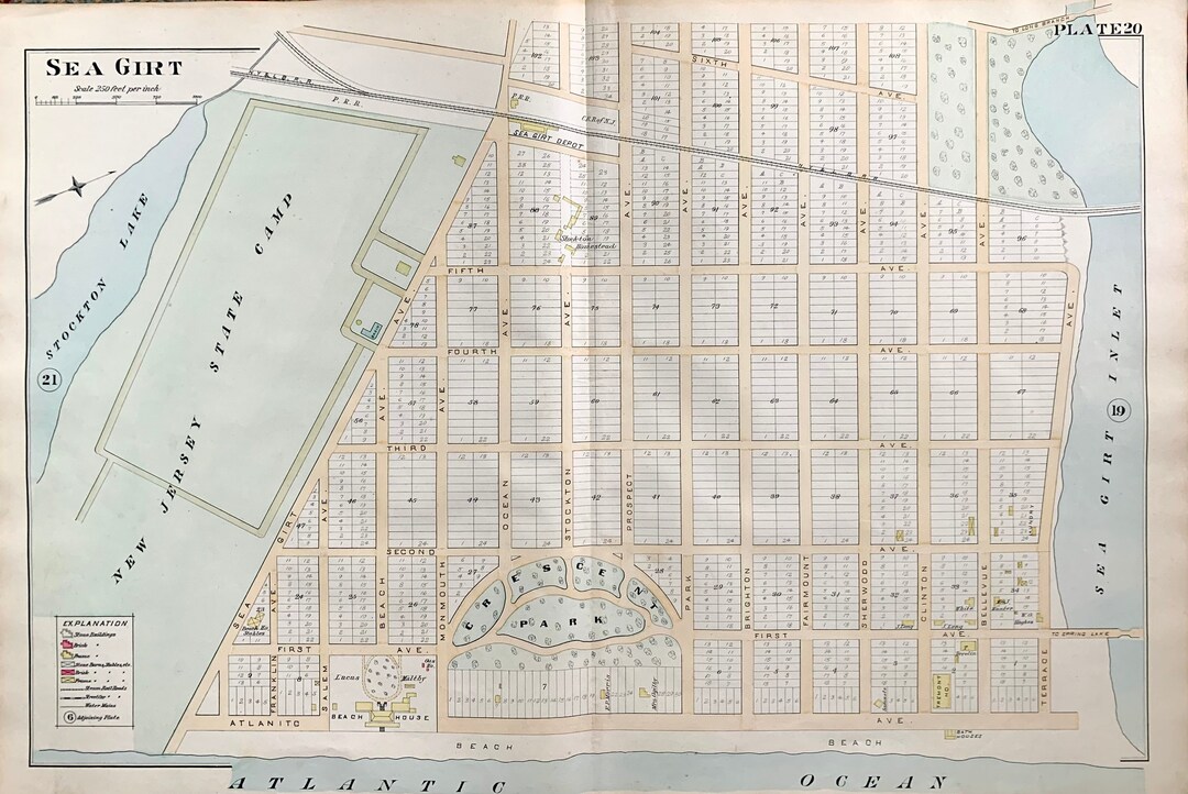 Sea Girt Map, Original 1889 Monmouth County Atlas, Sea Girt Beach ...
