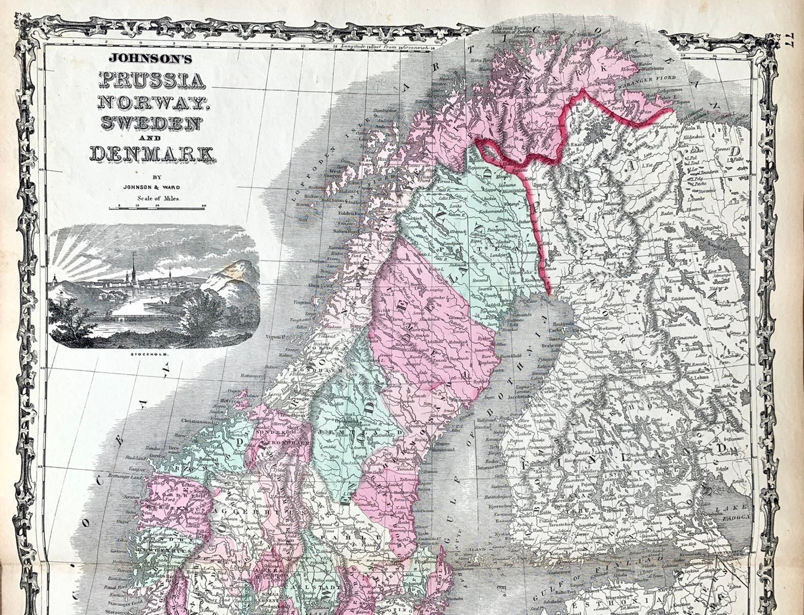 Prussia Map, Norway Map, Original 1863 Johnsons Atlas, Sweden and ...