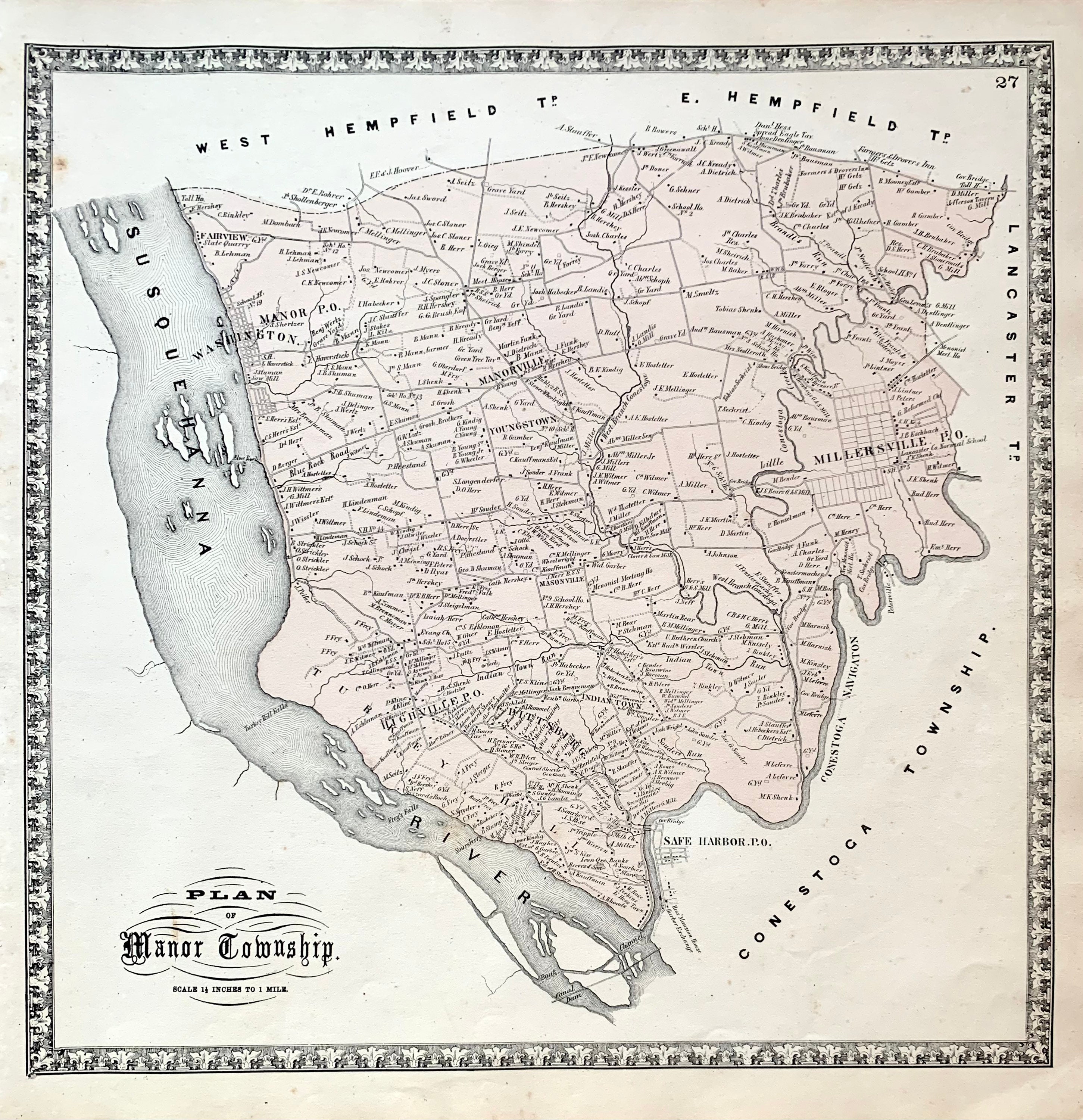 Manor Township Map Original 1864 Lancaster County Atlas - Etsy