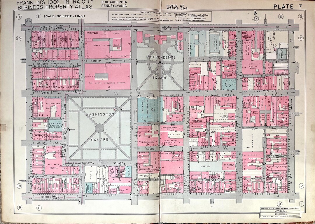 Independence Hall Map, Original 1942 Philadelphia Atlas, Washington ...
