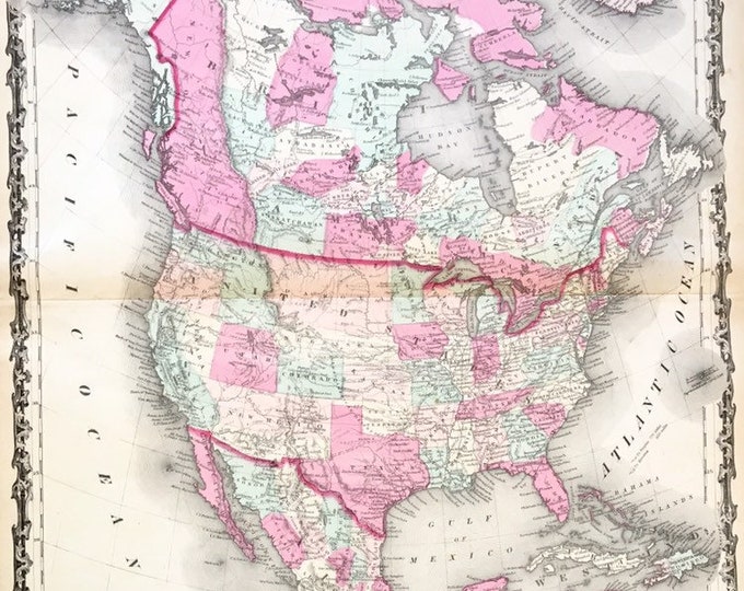 North America Map Original 1863 Johnson and Ward Atlas - Etsy