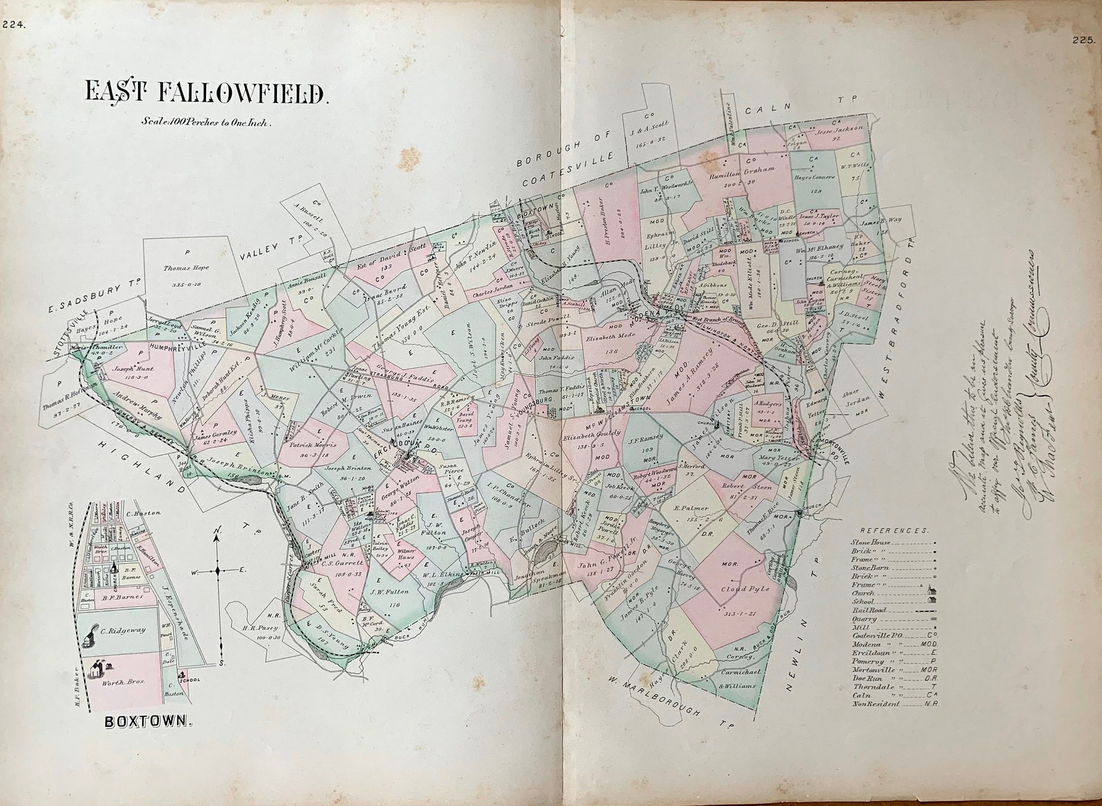 1883 East Fallowfield Township Map Original Chester County - Etsy