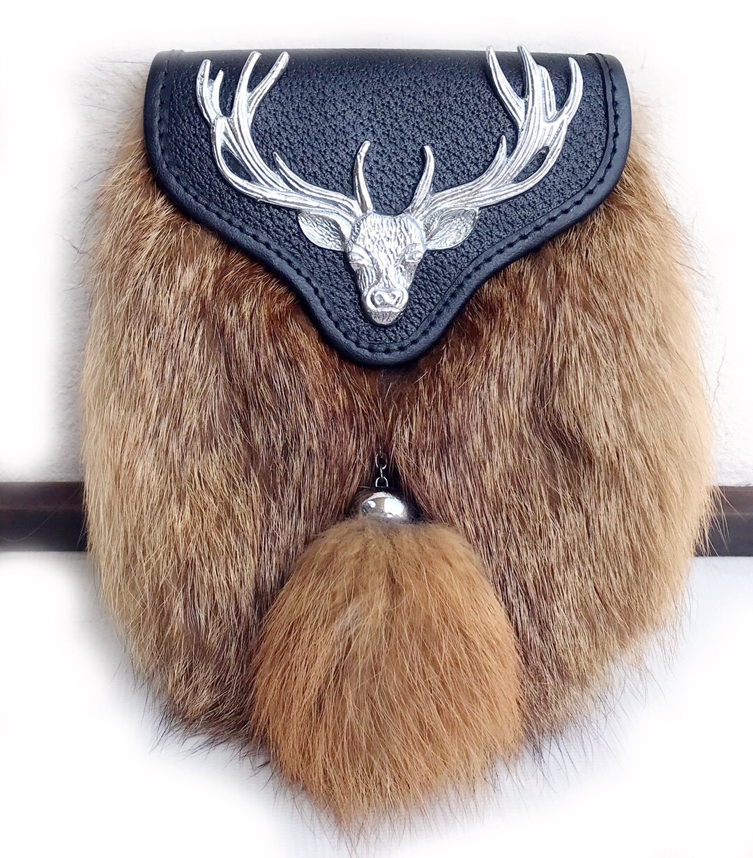 RED FOX Sporran-real Leather Body-natural Red Fox Fur-tassels Mounted ...