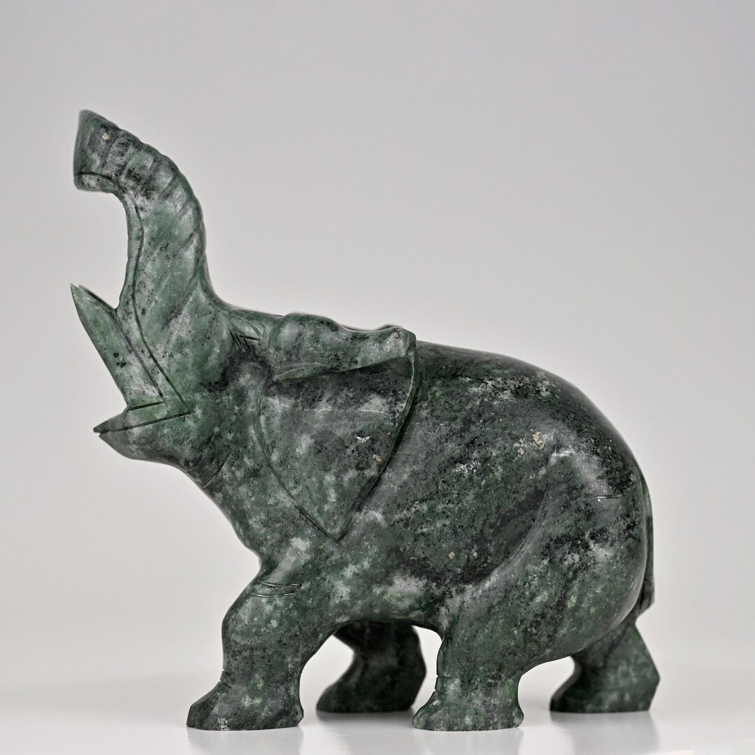 Hand-carved Spinach Jade Elephant Statue: Feng Shui Decor - Etsy