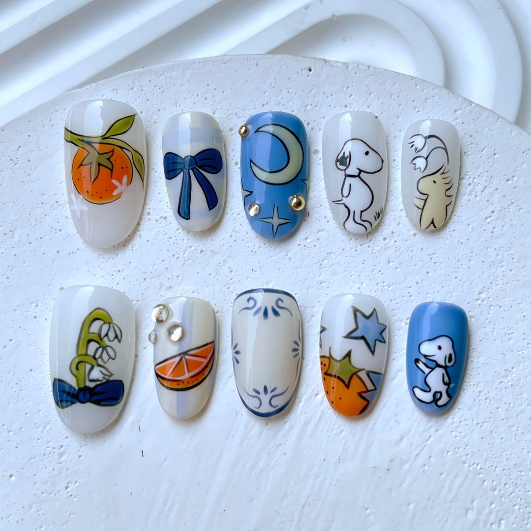 Summer Cute Cartoon Nails | Custom Cartoon Press on Nails | Handmade ...