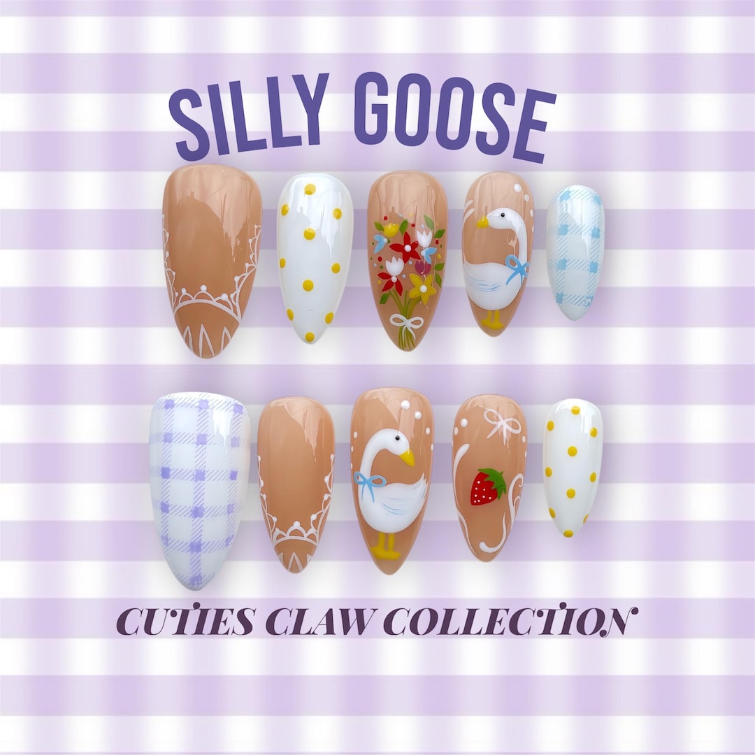 Silly Goose Cottagecore Press on Nails: Pastel Floral Gingham ...