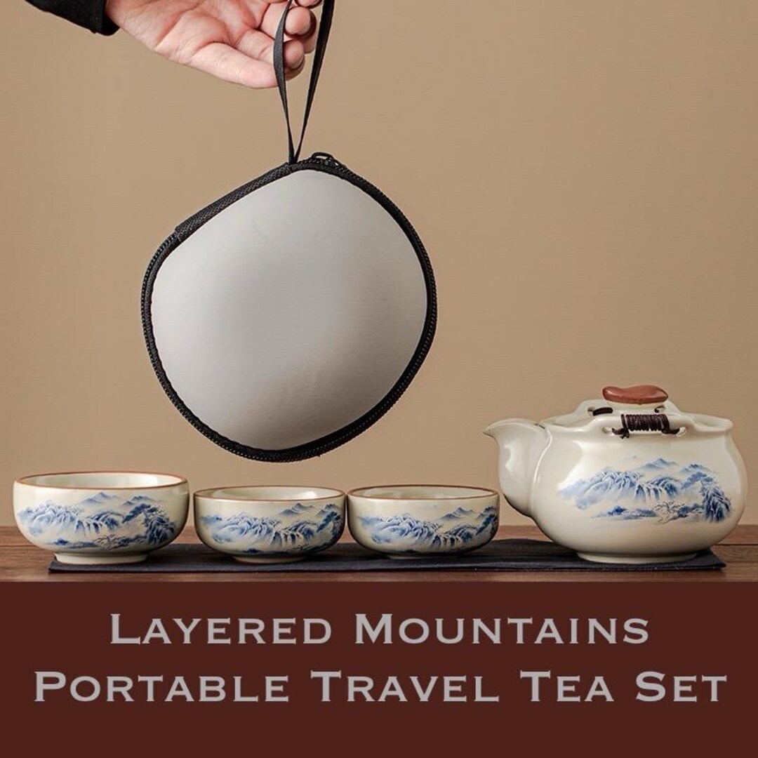 Compact Layered Mountains Tea Set, Porcelain Travel Tea Set, Ceramic ...