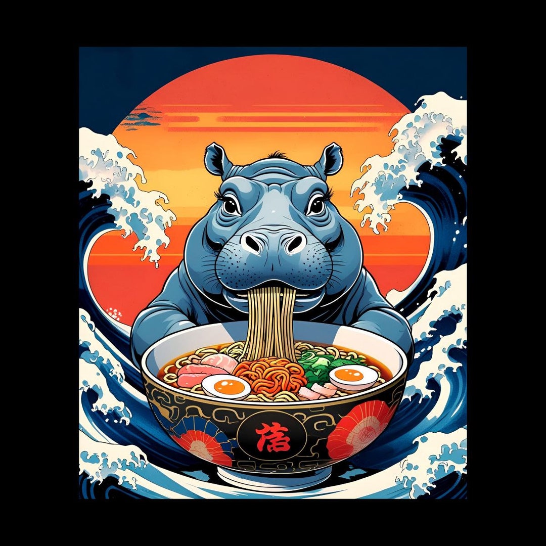 Funny Moo Deng Eating Ramen T-shirt Png, Cute Hippo Graphic Tee, Unique ...