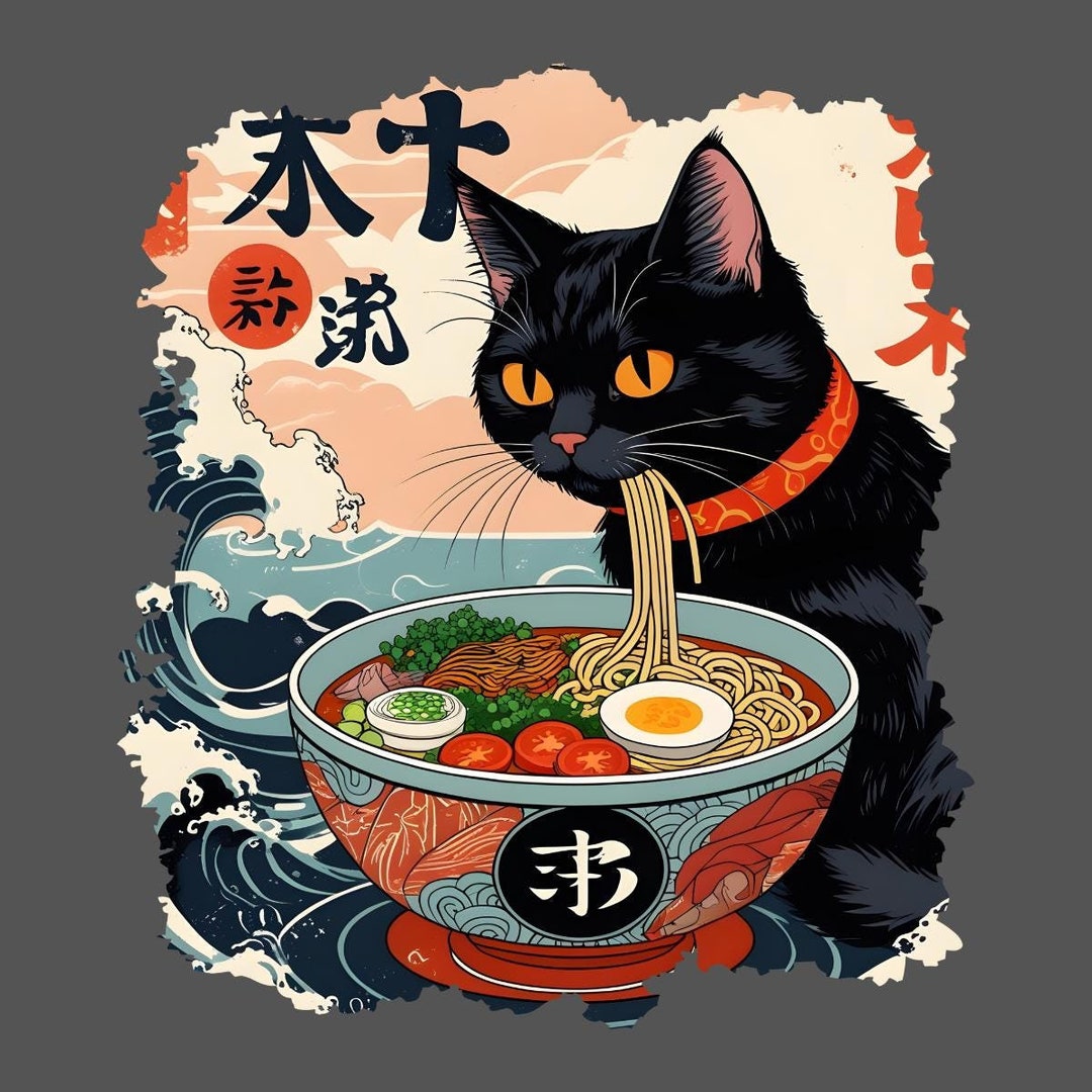 Kawaii Cat Anime Png, Cat Ramen Japanese Funny Graphic Tee, Japanese ...