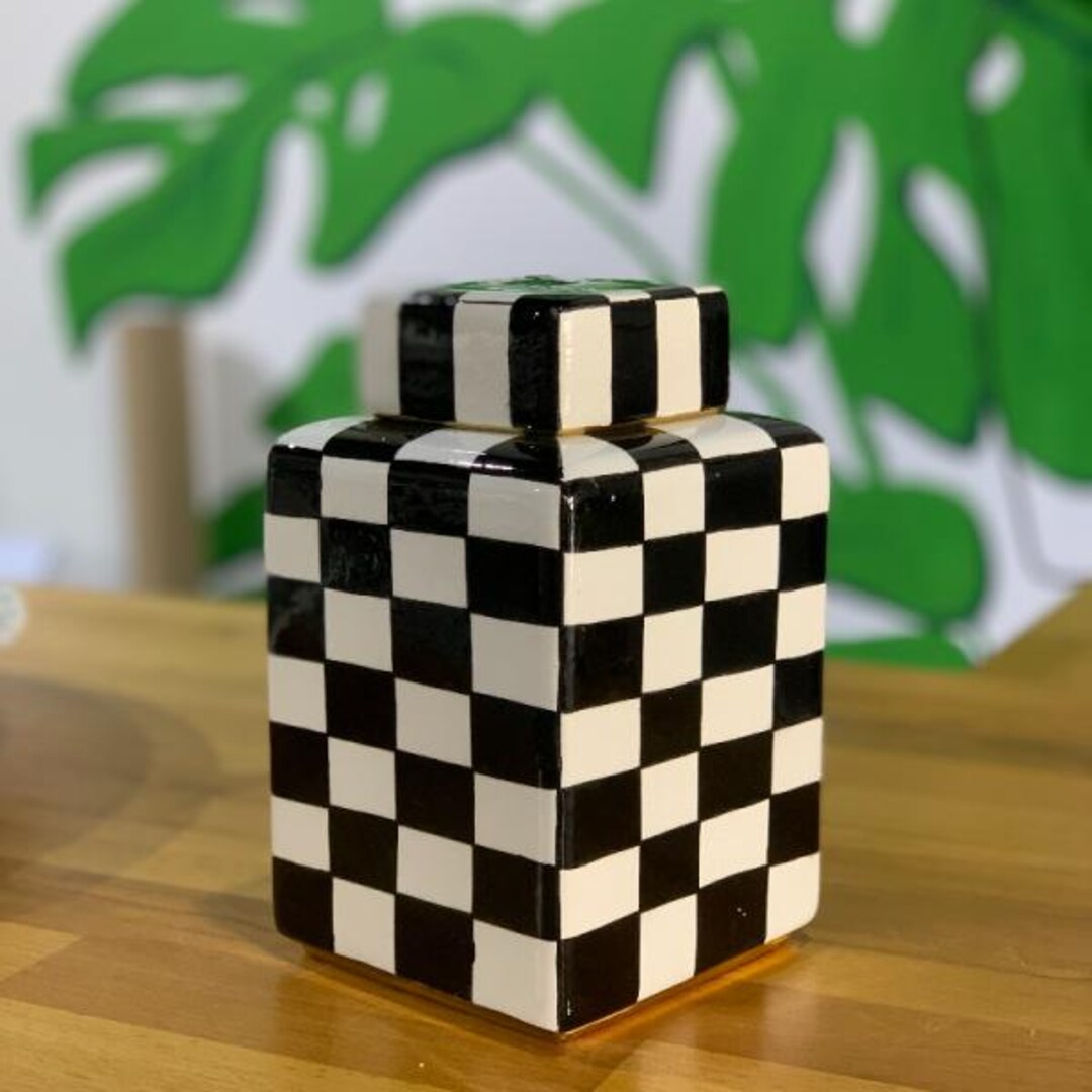 Black and White Checkered Cube Vase Modern Geometric Home Decor, Unique ...