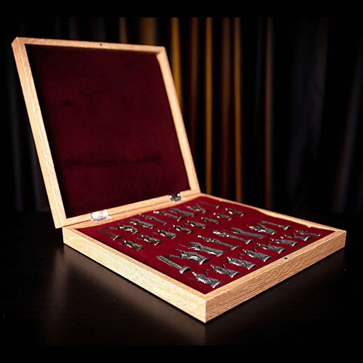 Antique Egyptian Metal Chess Set With Rustic Walnut MDF Storage Board ...