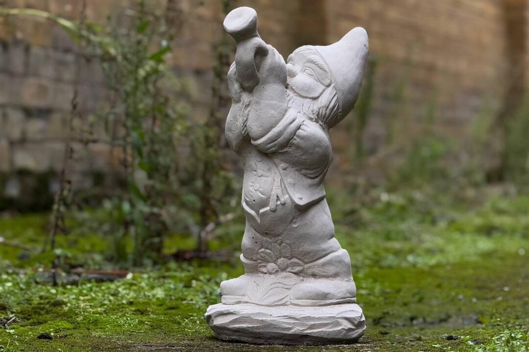 Stone Gnome With Musical Instrument Sculpture Concrete Musician Decor ...