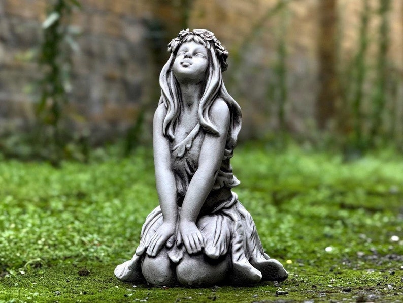 Concrete Garden Pixie Fairy Statue Outdoor Kneeling Fairy Sculpture Garden Nymph Sculpture Pixie ...
