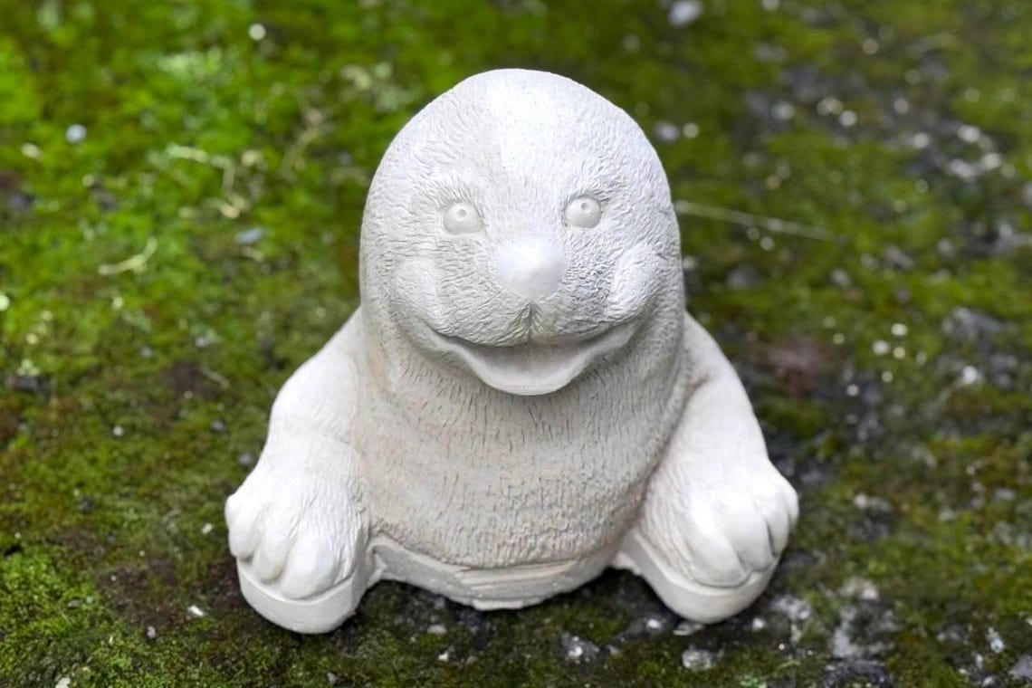 Concrete White Mole Figurine Handmade Mole the Ground Sculpture Cement ...