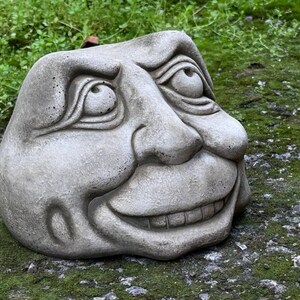 Whimsical Smiling Face Statue Concrete Unique Garden Decor Playful ...