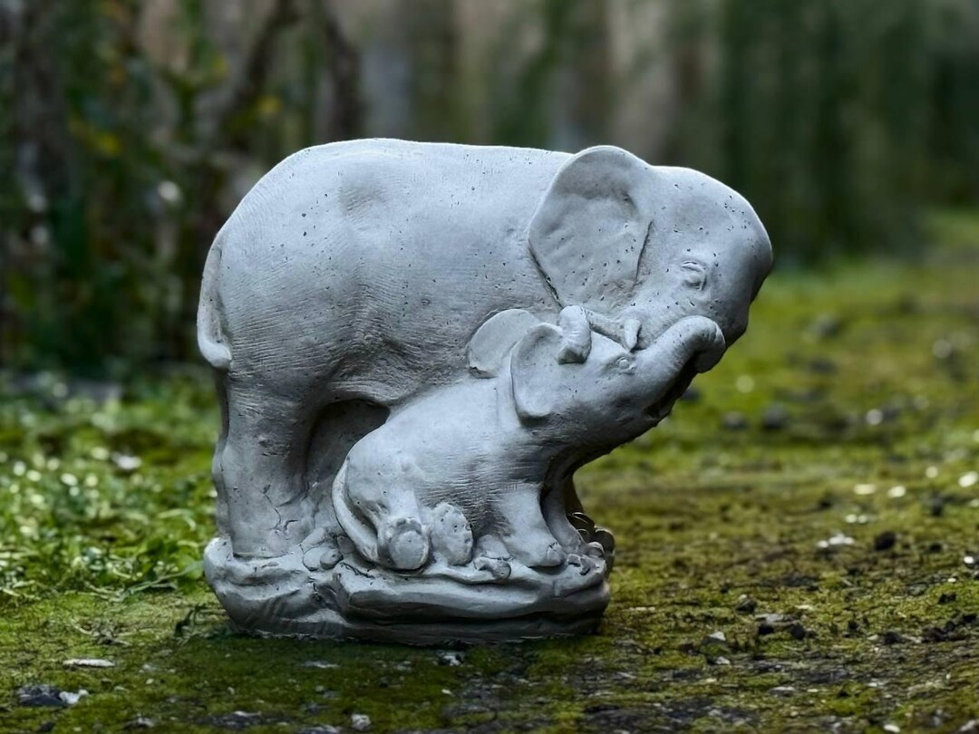 Mother and Baby Elephant Figurine Concrete Elephant Statue Wildlife ...