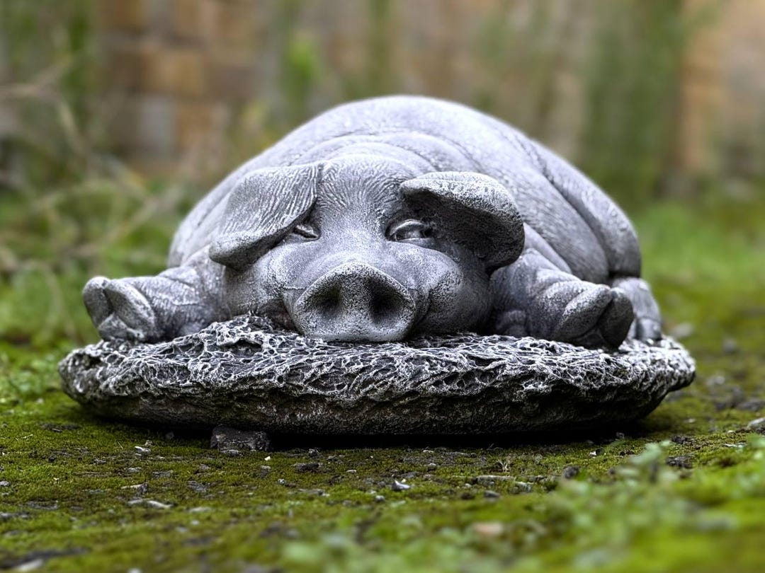 Sleeping Pig Figurine Stone Farm Animal Sculpture Farmhouse Decoration ...