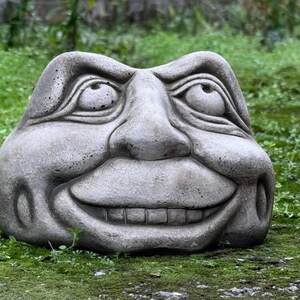 Whimsical Smiling Face Statue Concrete Unique Garden Decor Playful ...