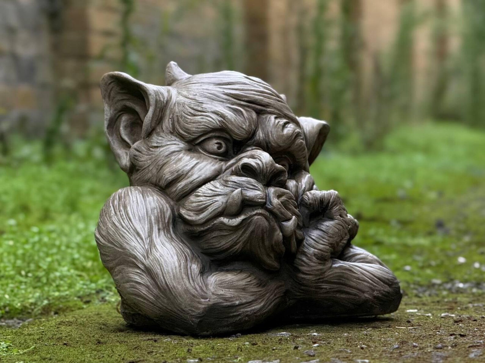Hard Face Gargoyle Decor Cement Demon Figurine Outdoor Bust Monster ...