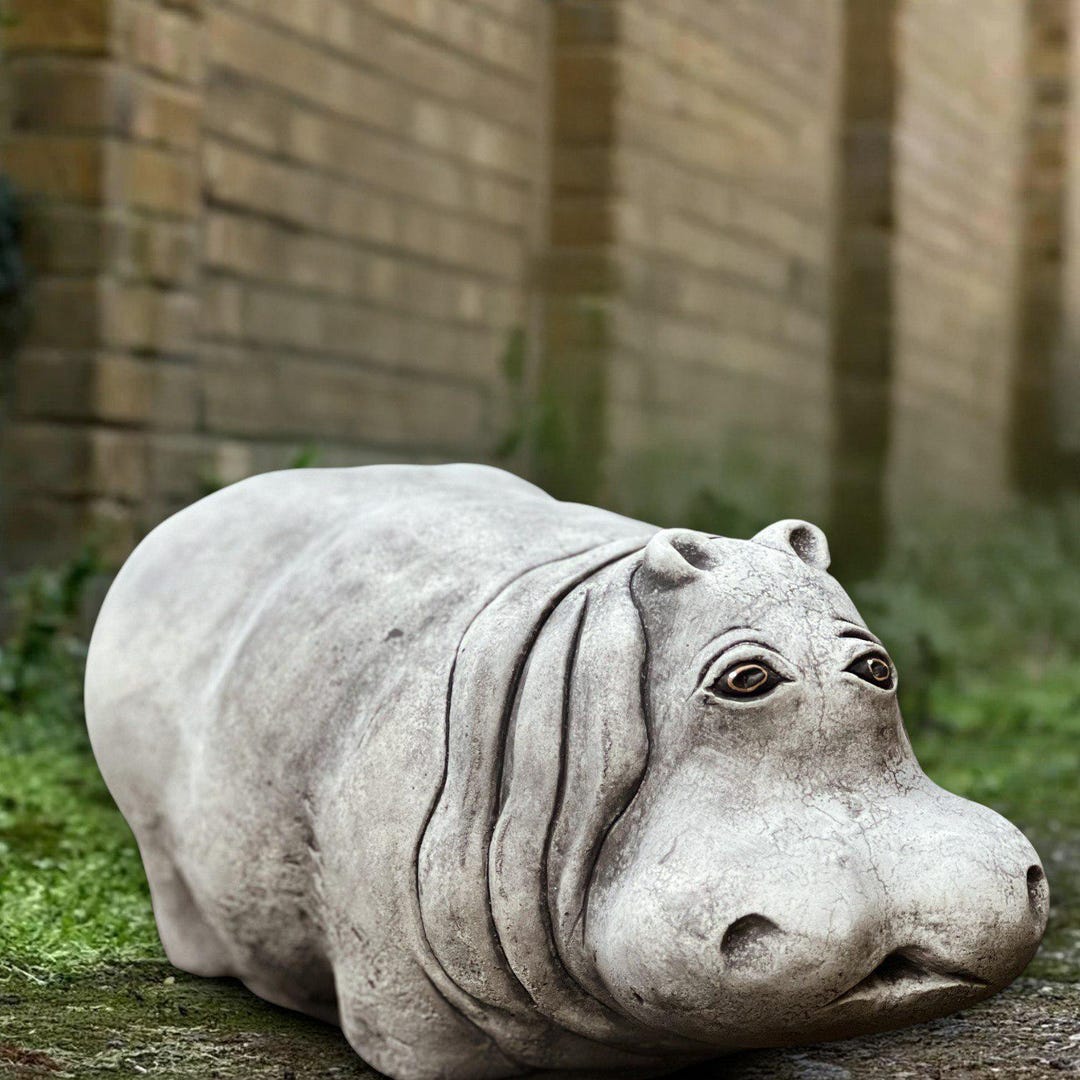 Large Hippo Statue Stone Garden Hippo Sculpture Concrete Animal ...