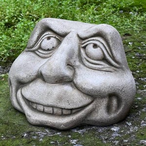Whimsical Smiling Face Statue Concrete Unique Garden Decor Playful ...