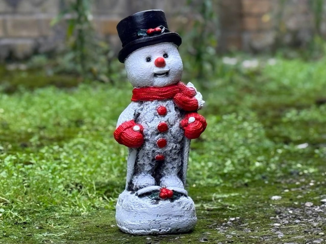 Concrete Snowman Statue With Top Hat Stone Christmas Snowman Sculpture ...