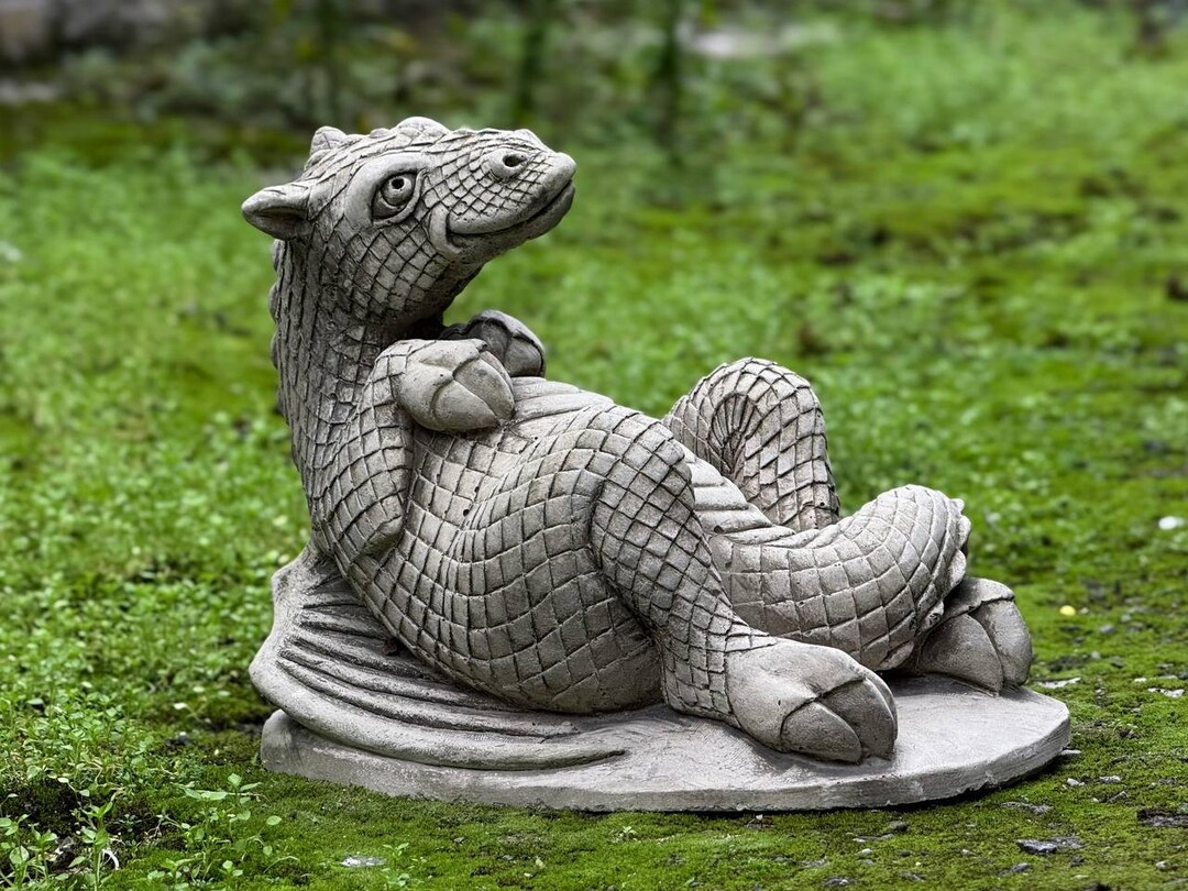 Playful Concrete Dragon Statue Garden Fantasy Decor Handmade Yard ...