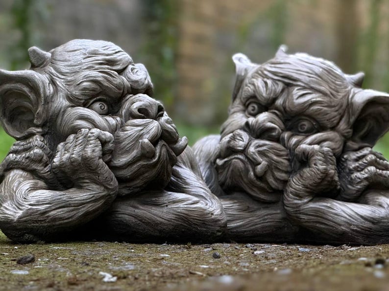 Amazing Pair Gargoyle Statue Concrete Demons Decor Outdoor Monsters ...