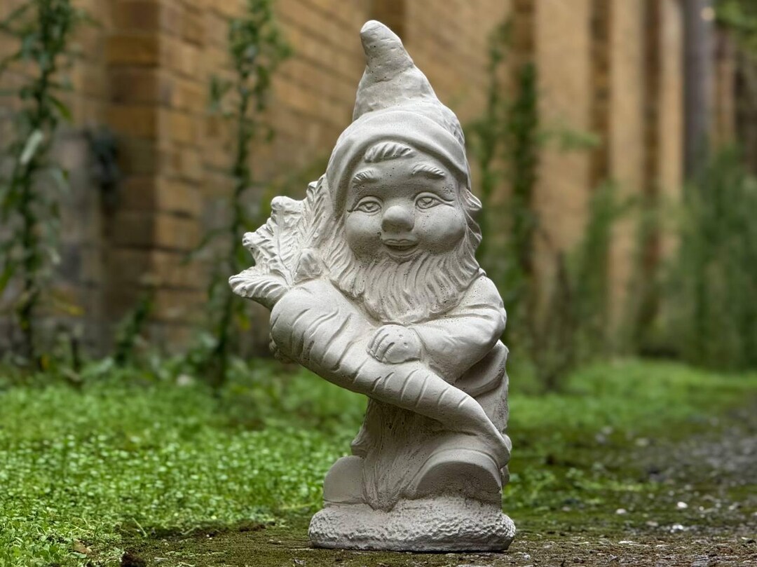 Stone Gnome With Carrots Statue Outdoor Garden Decoration Concrete ...
