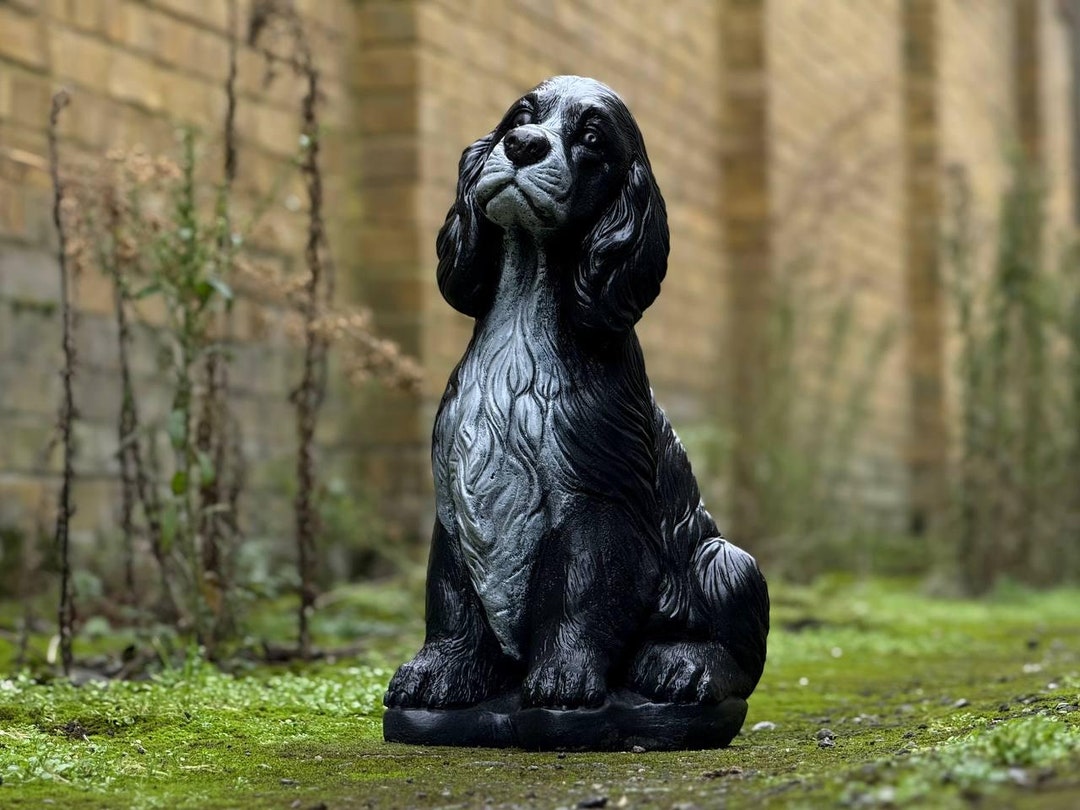 Stone Spaniel Statue Outdoor Dog Figurine for Garden Pet Memorial ...