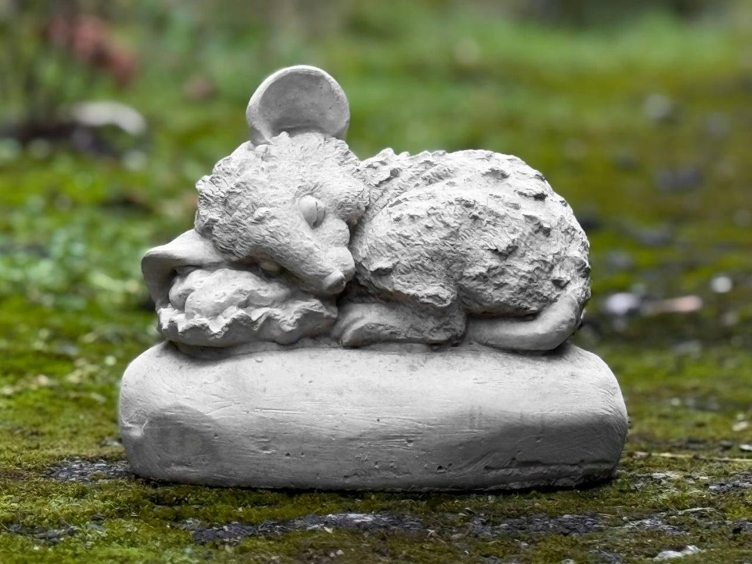 Outdoor Sleeping Mouse Statue Cement Rodent Sculpture Concrete Garden ...