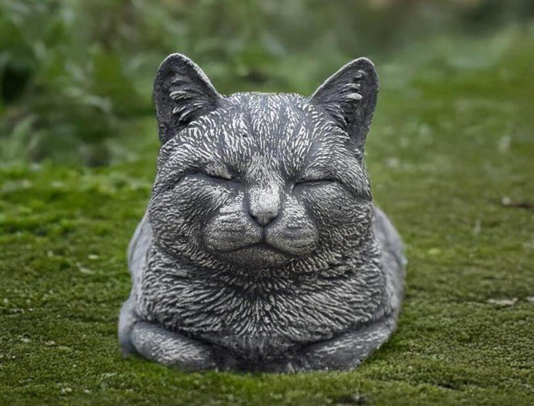 Stone Kitty Statue Concrete Cat Figurine Garden Kitten Decoration ...
