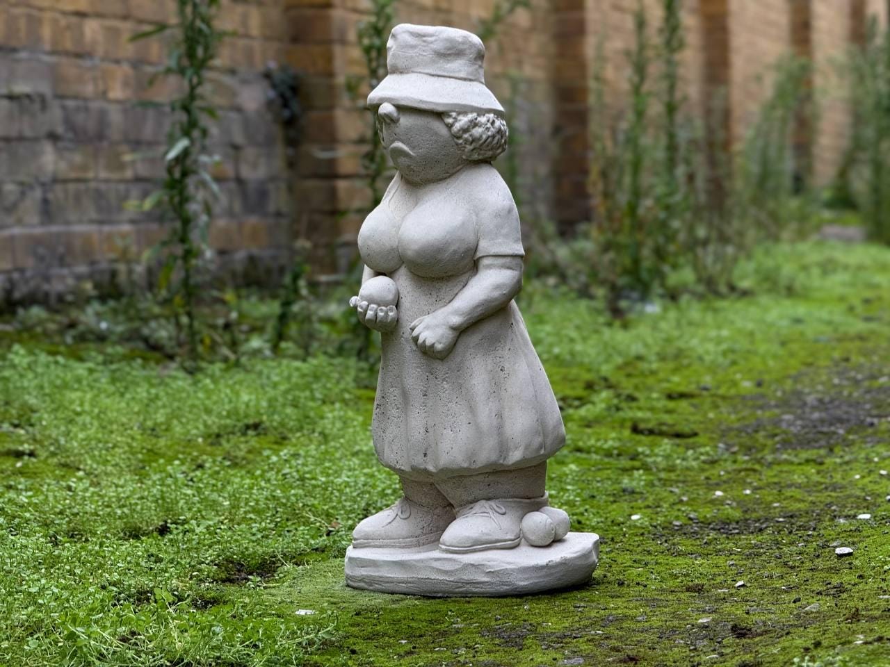 Concrete Granny Garden Statue Woman Holding Apple Vintage Style ...
