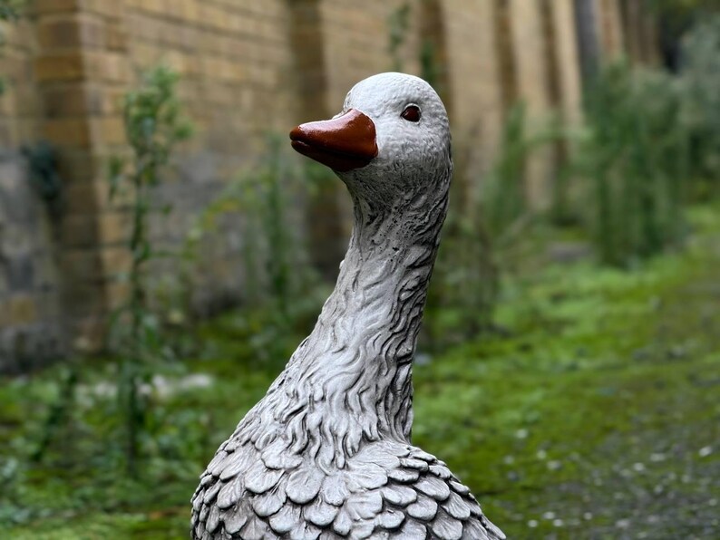 Outdoor Goose Figurine Stone Sitting Goose Decor Concrete Duck Figurine ...